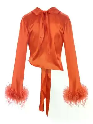 VERGUENZA Feather-trimmed Knotted Shirt - Orange