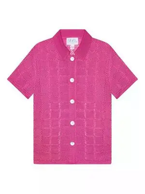 Calle Del Mar Grid-pattern Crochet Knit Shirt - Pink