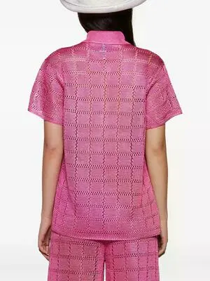 Calle Del Mar Grid-pattern Crochet Knit Shirt - Pink