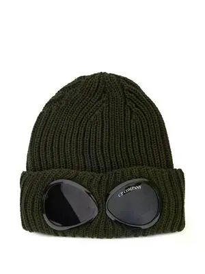 C.P. COMPANY Goggle-detail Ribbed Beanie - Green