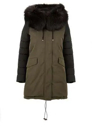 MOORER Quilted Coat With Fur Detail