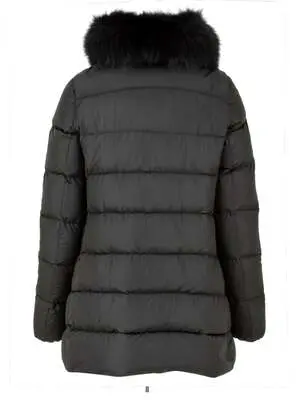 MOORER Quilted Coat With Fox Collar - Black