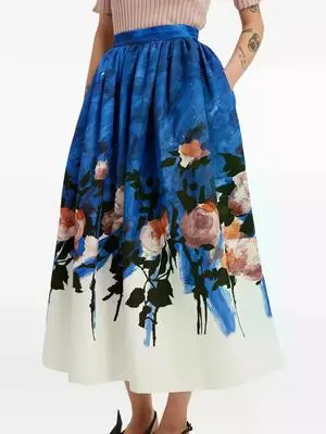 Erdem Floral Gathered Midi Skirt