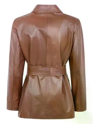 Max Mara Belted Single-breasted Leather Jacket