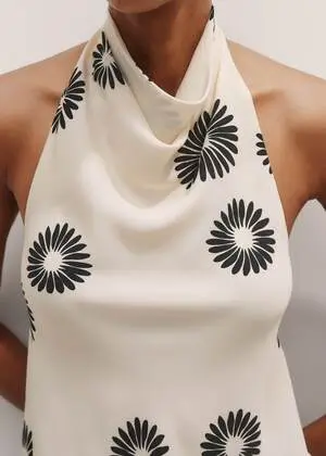 ME+EM Silk Daisy Print Halterneck Top