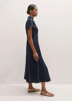 ME+EM Contrast Stitch Crepe Midi Dress - Navy