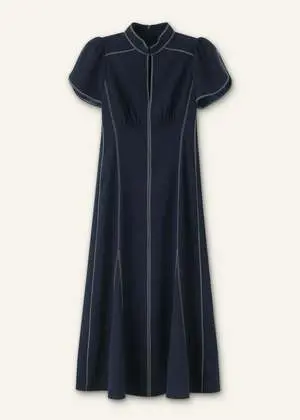 ME+EM Contrast Stitch Crepe Midi Dress - Navy