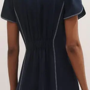 ME+EM Contrast Stitch Crepe Midi Dress - Navy