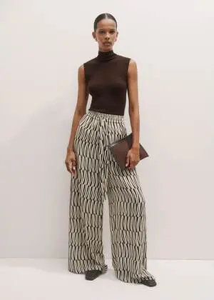 ME+EM Silk Linear Keys Print Wide-leg Trousers