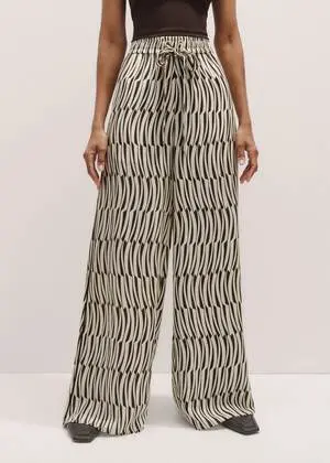 ME+EM Silk Linear Keys Print Wide-leg Trousers