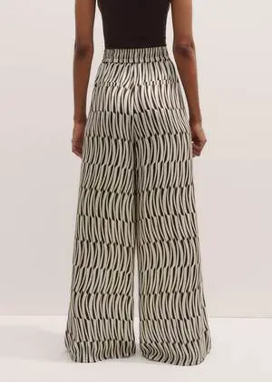 ME+EM Silk Linear Keys Print Wide-leg Trousers