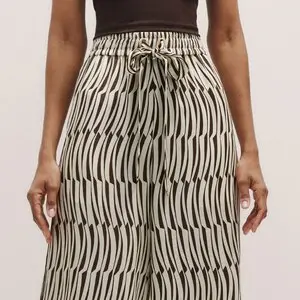 ME+EM Silk Linear Keys Print Wide-leg Trousers