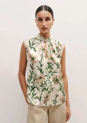 ME+EM Silk Satin Daisy Print Top