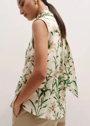 ME+EM Silk Satin Daisy Print Top
