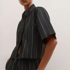 ME+EM Fluid Crop Pinstripe Shirt