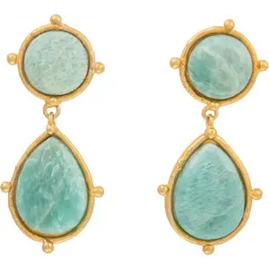 Sylvia Toledano 2 Pierres Dots" Gold Plated Brass Drop Earrings With - Amazonite