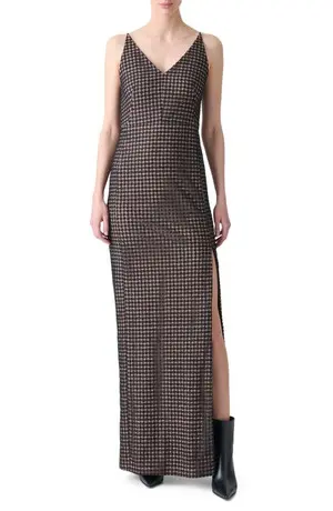 Akris Flower Grid Embroidered Tulle Column Gown