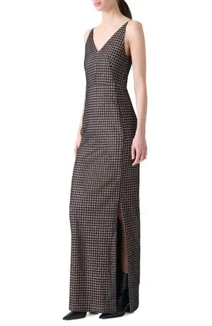 Akris Flower Grid Embroidered Tulle Column Gown