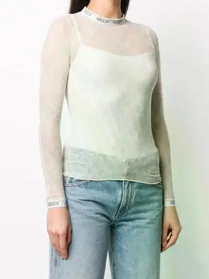 Aries Monogram Long-sleeved Tulle Top