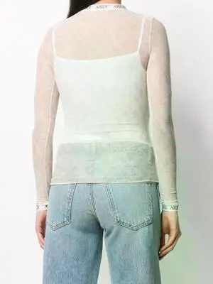 Aries Monogram Long-sleeved Tulle Top