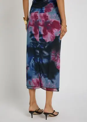 Free People Floral-print Chiffon Midi Skirt - Navy