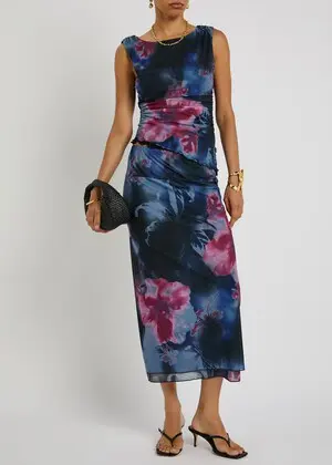 Free People Floral-print Chiffon Midi Skirt - Navy