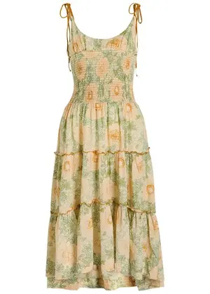 Free People Adriel Floral-print Cotton Midi Dress - Ivory
