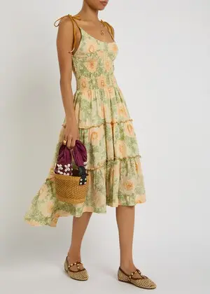 Free People Adriel Floral-print Cotton Midi Dress - Ivory