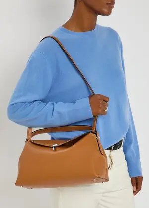 TOTEME T-lock Grained Leather Top Handle Bag - Tan