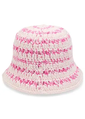 GANNI Logo Crochet Cotton Bucket Hat - Multicoloured
