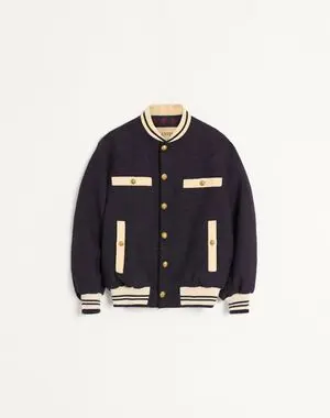 Valentino Garavani Cotton Tweed Bomber Jacket - Navy