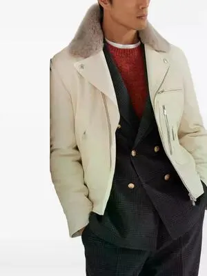 Brunello Cucinelli Leather Jacket With Fur Collar
