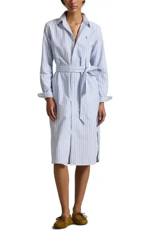 Polo Ralph Lauren Belted Long Sleeve Oxford Shirtdress - 1153 Harbor Island Blue/white