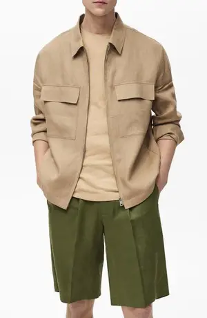 Mango Linen Zip-up Jacket With Pockets - Beige