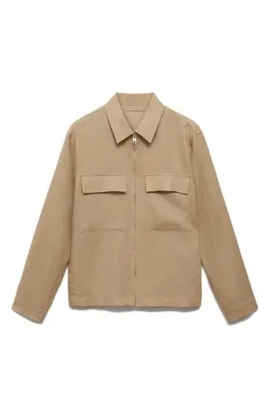 Mango Linen Zip-up Jacket With Pockets - Beige