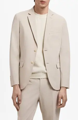 Mango Slim Fit Suit Jacket - Beige