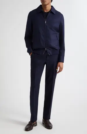 Thom Sweeney Spread Collar Wool Twill Bomber Jacket - Navy