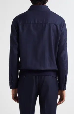 Thom Sweeney Spread Collar Wool Twill Bomber Jacket - Navy