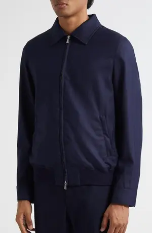Thom Sweeney Spread Collar Wool Twill Bomber Jacket - Navy