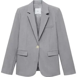 Mango Fitted Notched Lapel Blazer - Grey