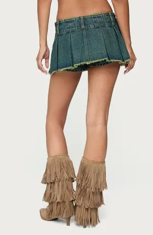EDIKTED Pleated Frayed Denim Skort