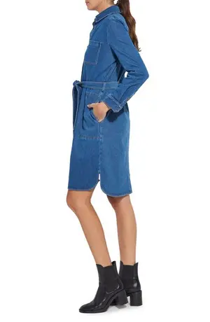 Lyssé Schiffer Long Sleeve Stretch Cotton Chambray Shirtdress - Medium Blue