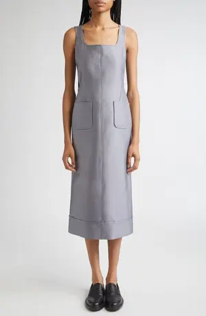 Thom Browne Square Neck Wool & Silk Midi Dress