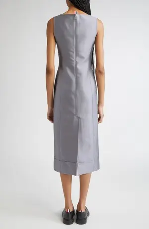 Thom Browne Square Neck Wool & Silk Midi Dress