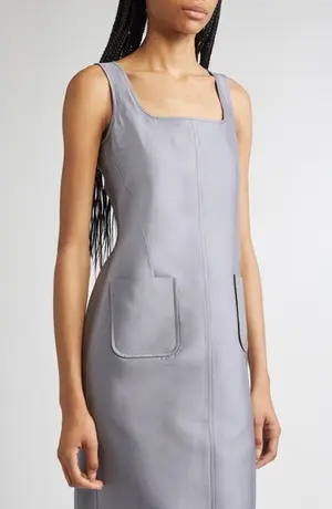 Thom Browne Square Neck Wool & Silk Midi Dress