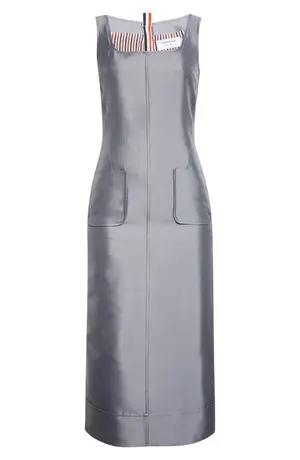 Thom Browne Square Neck Wool & Silk Midi Dress
