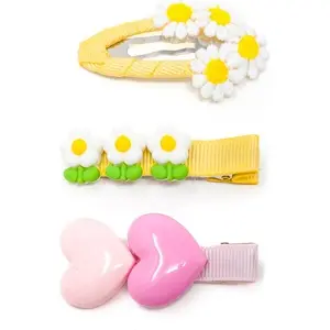 PUTTISU 3-piece Hair Clip Set With Heart And Daisy Charm - Daisy Lemon Pop
