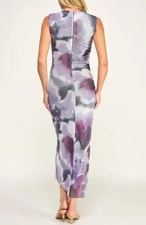 SOCIALITE Floral Shirred Mesh Dress - Purple/hunter