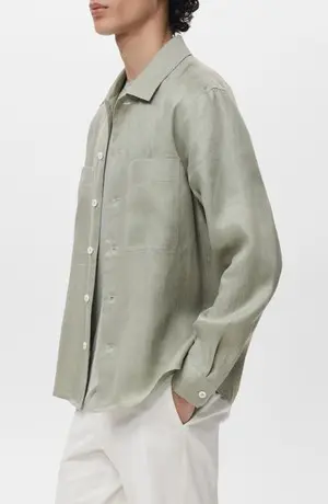 Mango Lightweight Linen Overshirt - Green