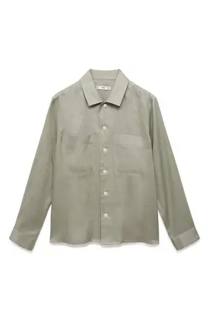 Mango Lightweight Linen Overshirt - Green